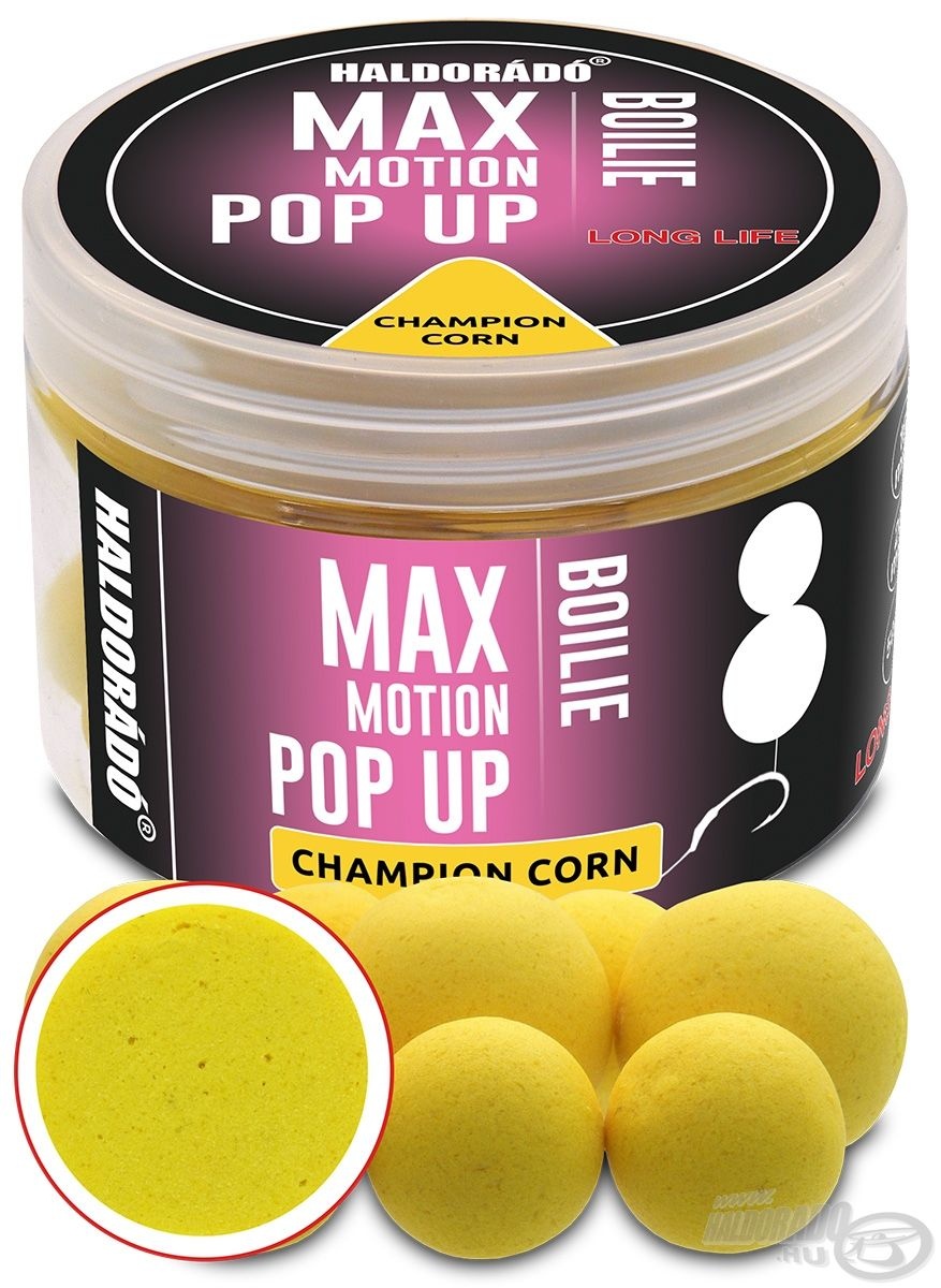 HALDORÁDÓ MAX MOTION Boilie Pop Up 16, 20 mm - Champion Corn - Haldorádó horgász áruház